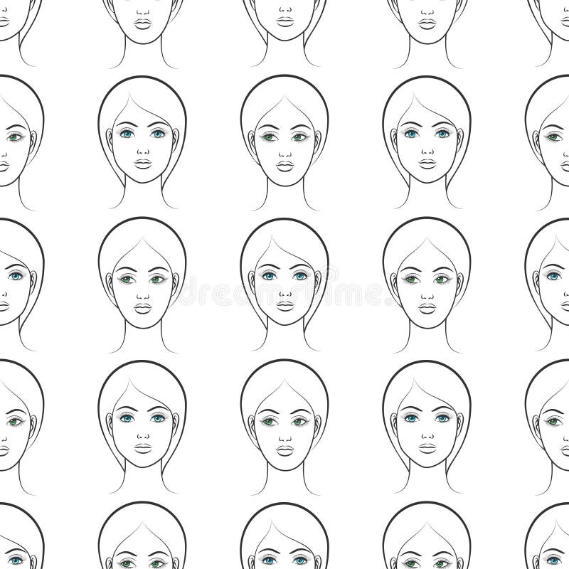Female Faces Seamless Pattern Stock Vector - Illustration of black ...