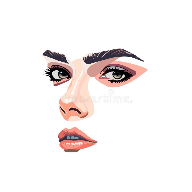 Female Facial Features Color Image. Vector Illustration Stock Vector ...