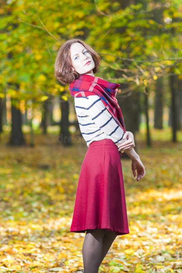 Female Fashion Model Posing in Autumn Forest Outdoors Stock Image ...