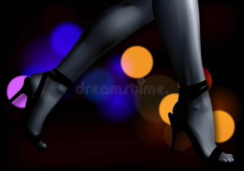 Female feet in the night stock vector. Illustration of funky - 75672689