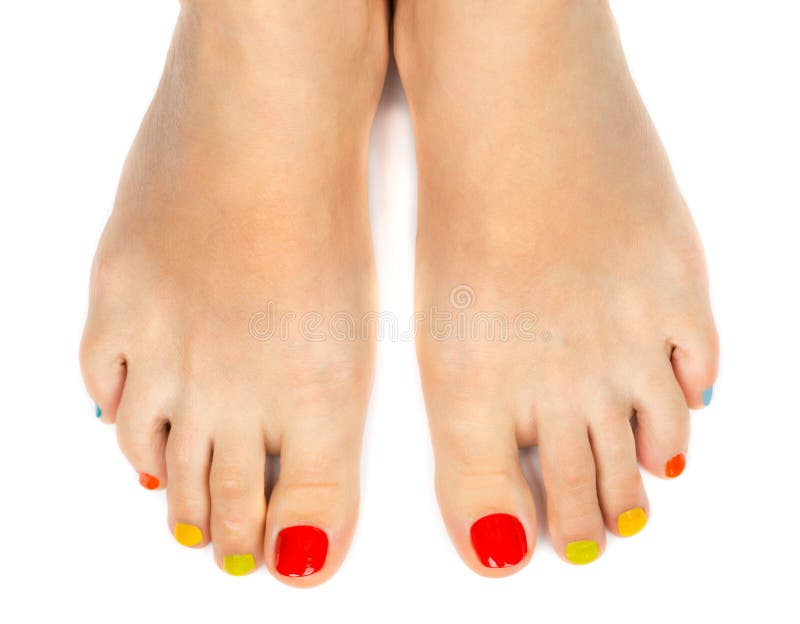Beautiful Female Feet with Red Pedicure and Nail Polish Stock Image ...