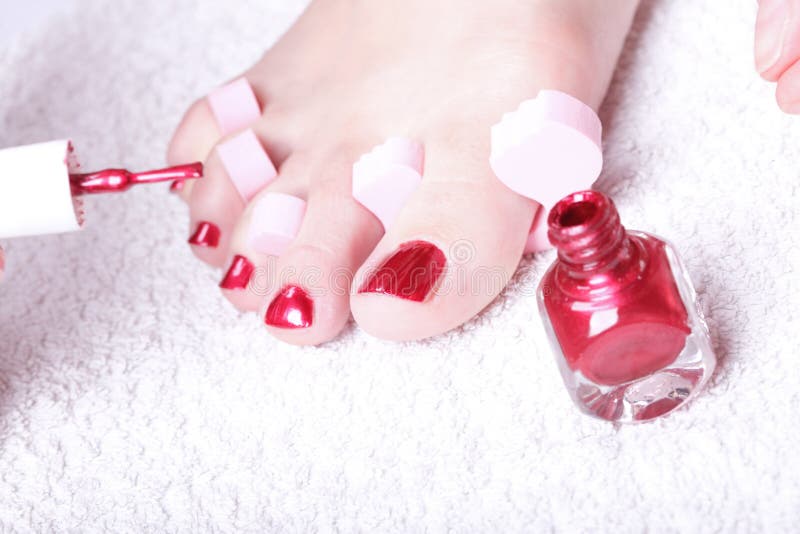 Feet with pink nail polish stock image. Image of hygiene - 4863271