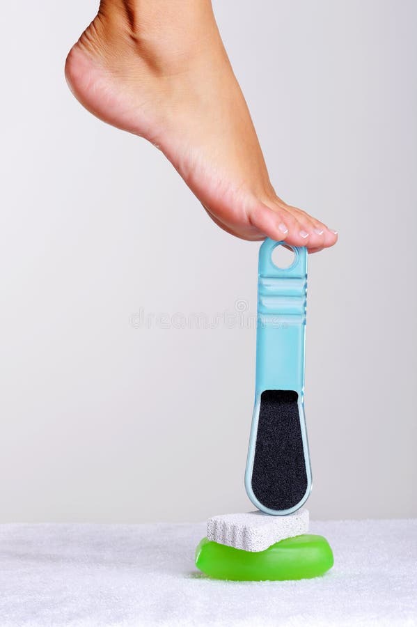 Female Feet with a Set of the Pedicure Tools Stock Photo - Image of ...
