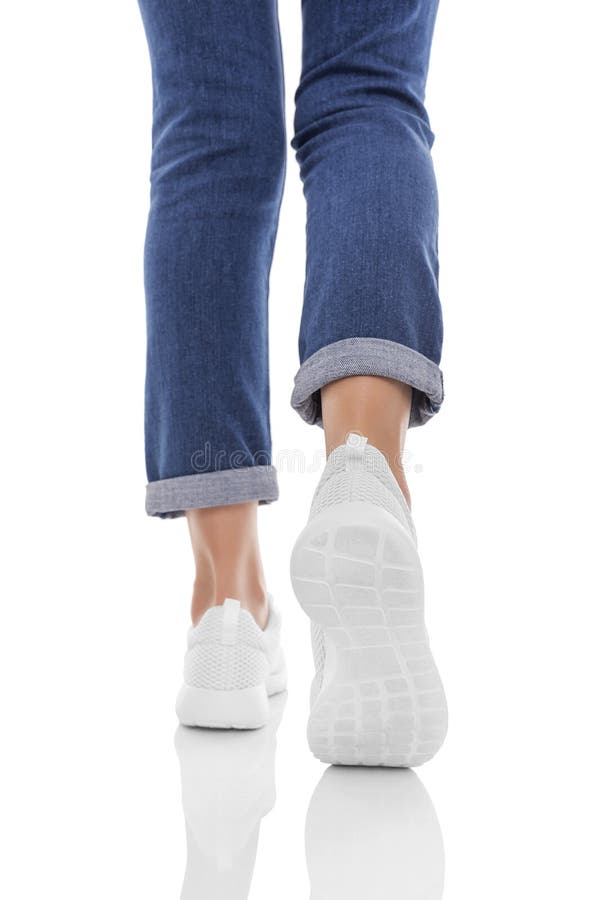 Female Feet in Sneakers. Do Step Stock Image - Image of active, spring ...
