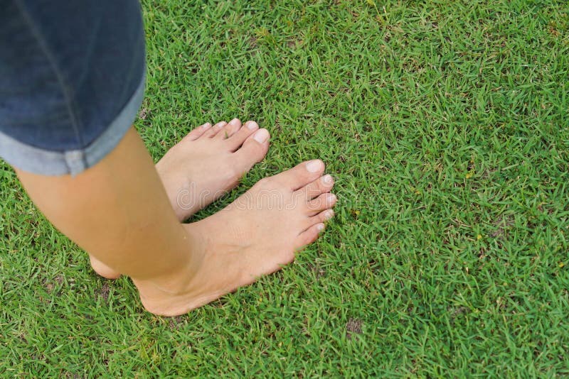Female Feet Standing on Green Grass Stock Photo - Image of happiness ...