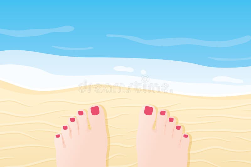 Female Feet on the Tropical Beach, Top View Stock Vector - Illustration ...