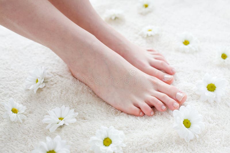Female Feet on the Dark Floorboard Stock Image - Image of hygiene ...