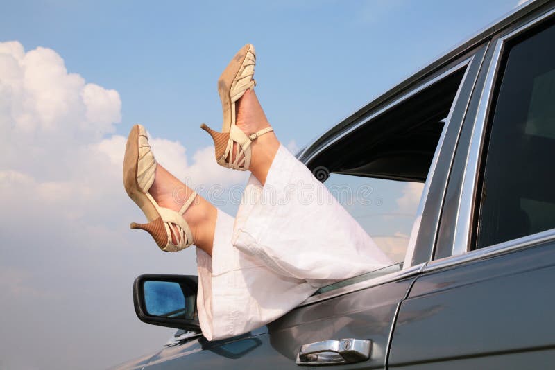 Female Feet in Window of Car Stock Image - Image of tripping, speed ...