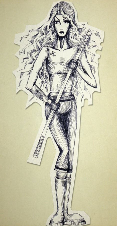 Female Fighter stock illustration. Illustration of drawing - 39282768
