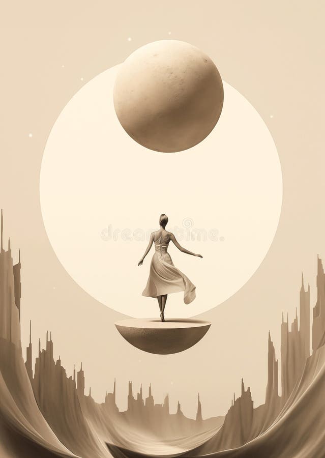 Female Figure Floating in Space. Monochrome Fantasy Background Stock ...