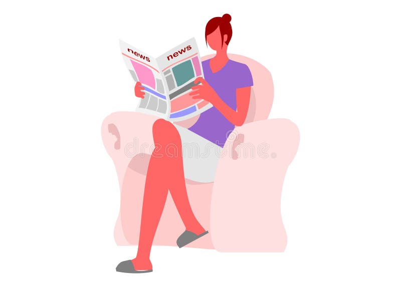 Female Figure Reading Newspaper. Simple Flat Illustration Stock Vector ...