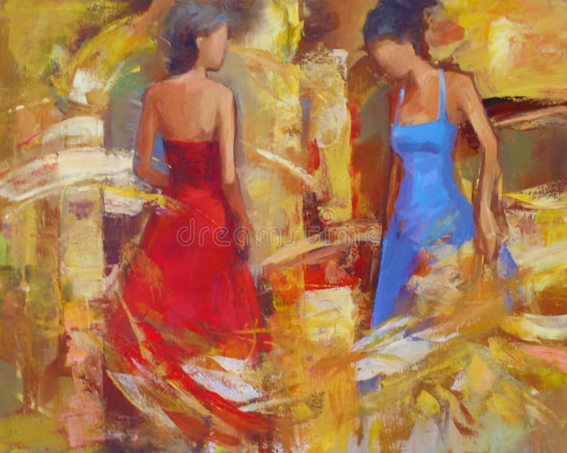 Female Figures Handmade Painting Stock Illustration - Illustration of ...