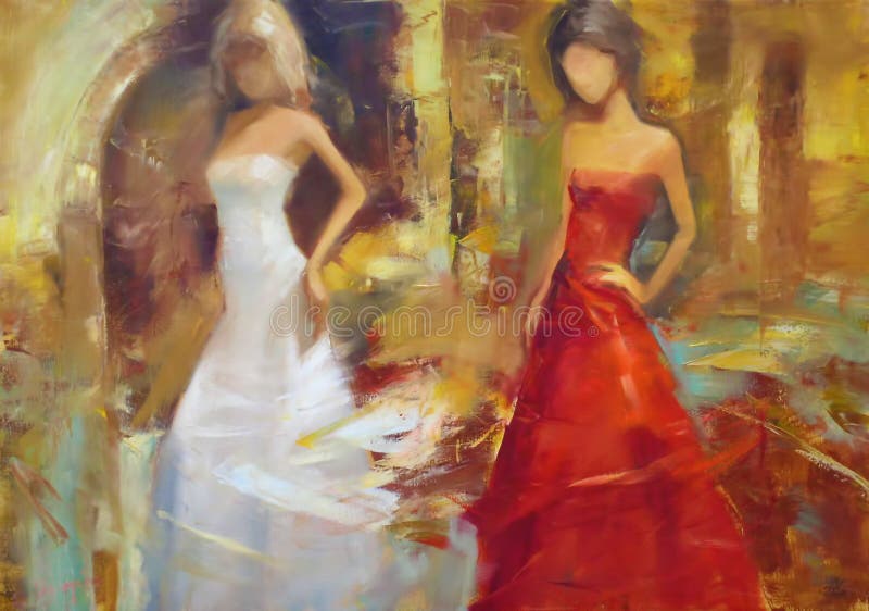 Female Figures Handmade Painting Stock Illustration - Illustration of ...