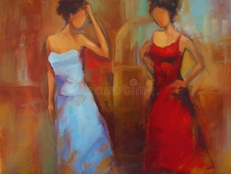 Female Figures Handmade Painting Stock Illustration - Illustration of ...