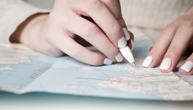 Female finger on map stock image. Image of global, region - 123631515