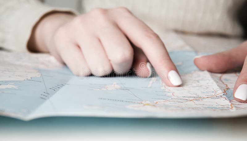 Female finger on map stock image. Image of adventure - 123631529