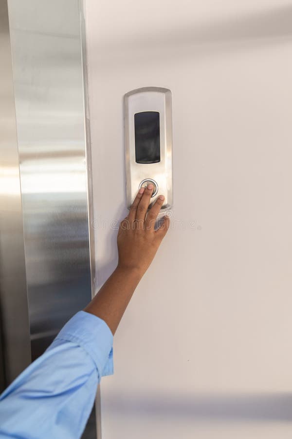 Female Finger Pressing Elevator Button Stock Photo - Image of entrance ...