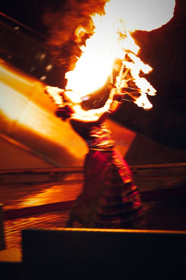 Female with Fire Hoops during Fire Show Stock Image - Image of burn ...
