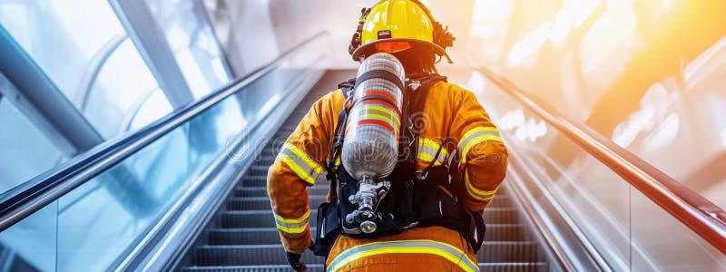 Female Firefighter Trains for Strength and Endurance Running Up Stairs ...