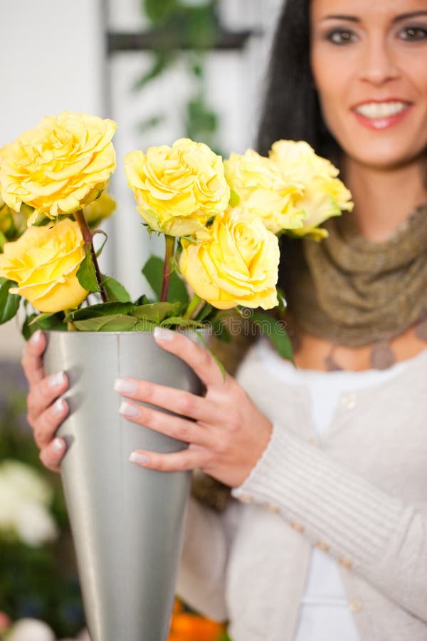 Female Florist in Flower Shop Stock Photo - Image of selling, roses ...