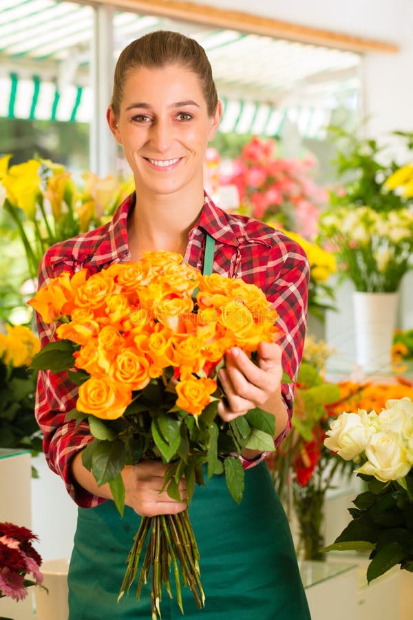 Female Florist in Flower Shop Stock Photo - Image of caucasian, rose ...