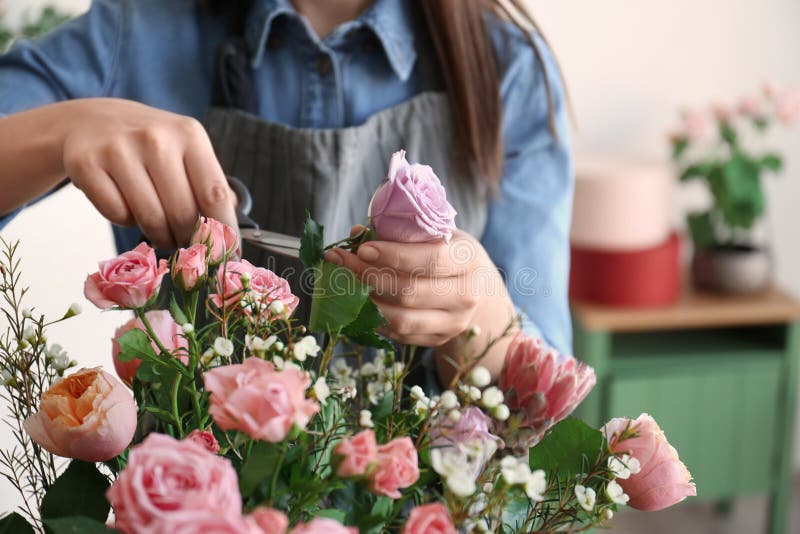 Female Florist Pruning Flower, Stock Image - Image of female, scissors ...