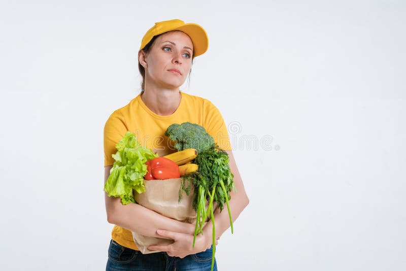 Female Food Delivery Worker with Food Package Stock Image - Image of ...