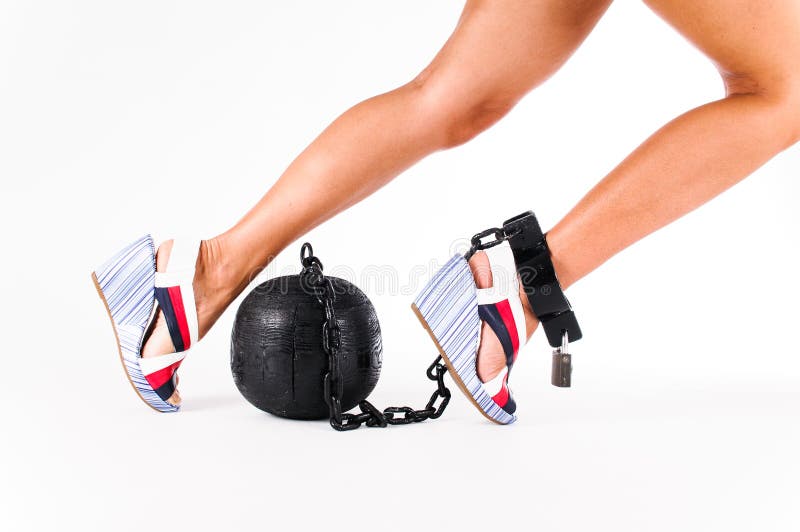 Female Foot with Prison Ball Stock Photo - Image of attitude, justice ...