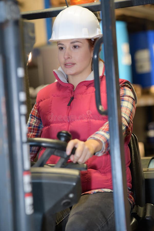 Female Fork Lift Truck Driver In Factory Stock Image Image Of Concentrated Portrait 148279741