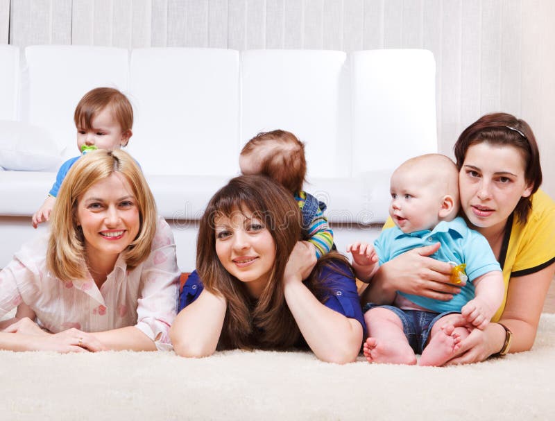 Female friends with kids stock image. Image of home, enjoying - 20095973