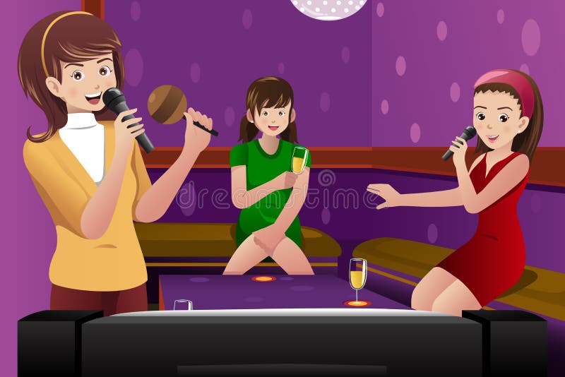 Female Friends Singing Karaoke Stock Vector Illustration Of Drinking