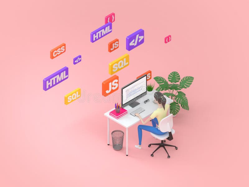 Female Frontend Developer Sitting at a Table in the Modern Office ...