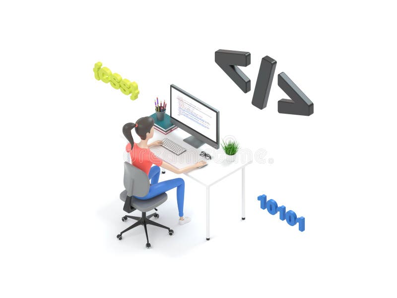 Female Frontend Developer Sitting at a Table in the Modern Office ...