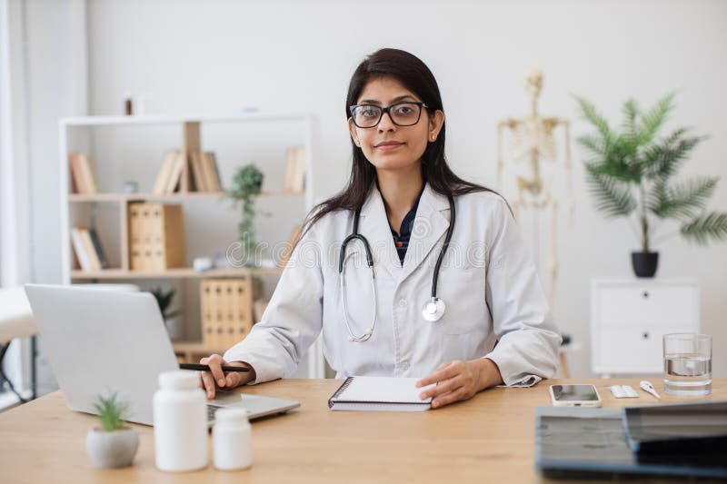 Female General Practitioner Working on Laptop at Office Stock Image ...