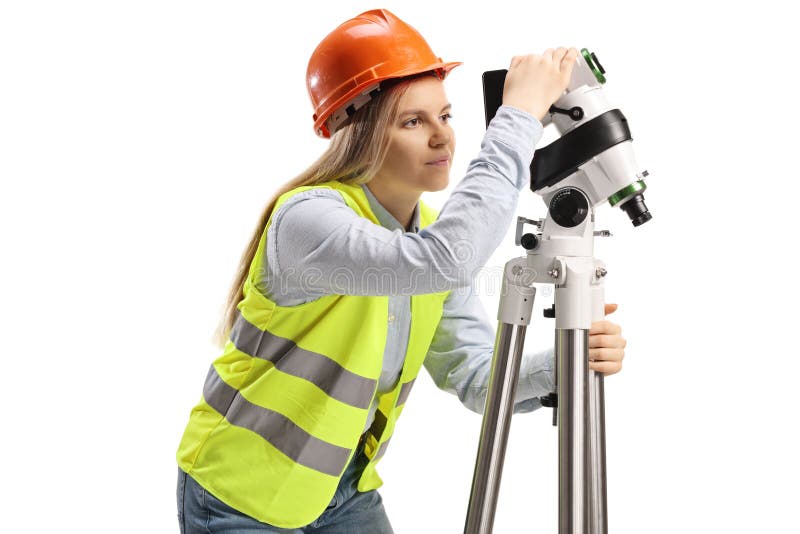 Female Geodetic Engineer Measuring with a Positioning Station Stock ...