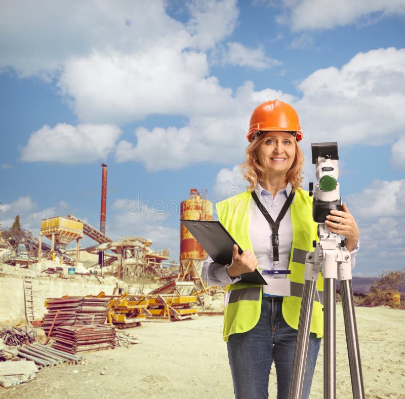 Female Geodetic Surveyor with a Measuring Station Stock Image - Image ...