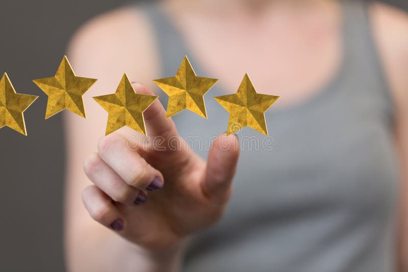 Female Giving a Virtual 5-star Review - Feedback, Review, and Rating ...
