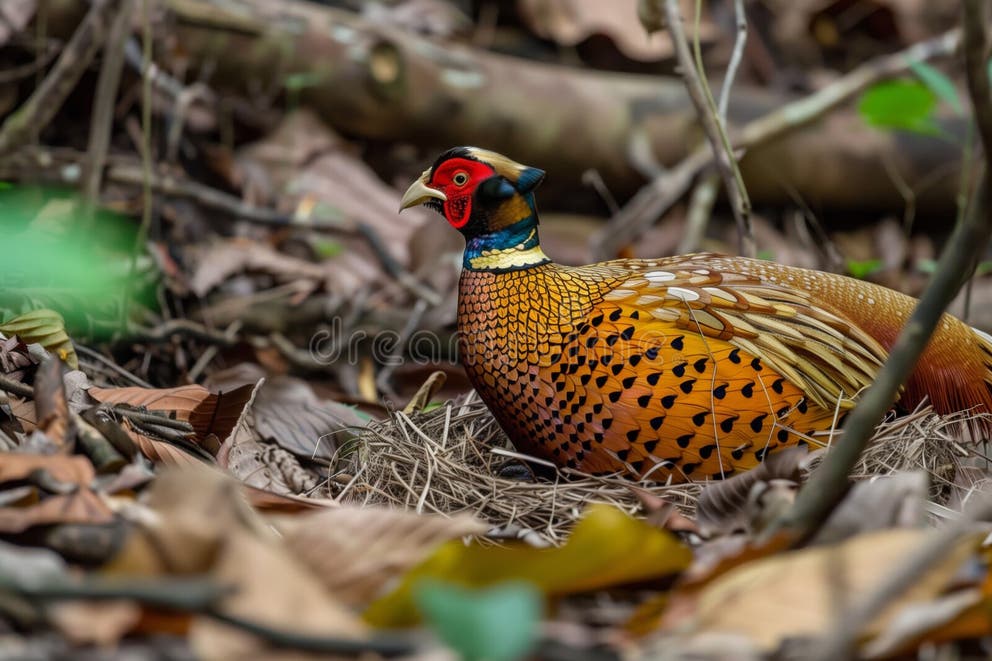 Female Golden Pheasant Nesting on Forest Floor Stock Image - Image of ...