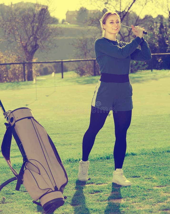 Female Golf Player Looks Successfully after the Golf Game Stock Image ...