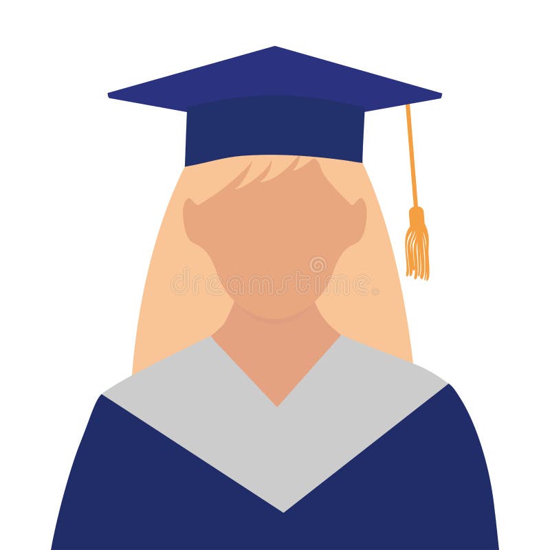 Female Graduate Student in Gown and Graduation Cap. Vector Illustration ...