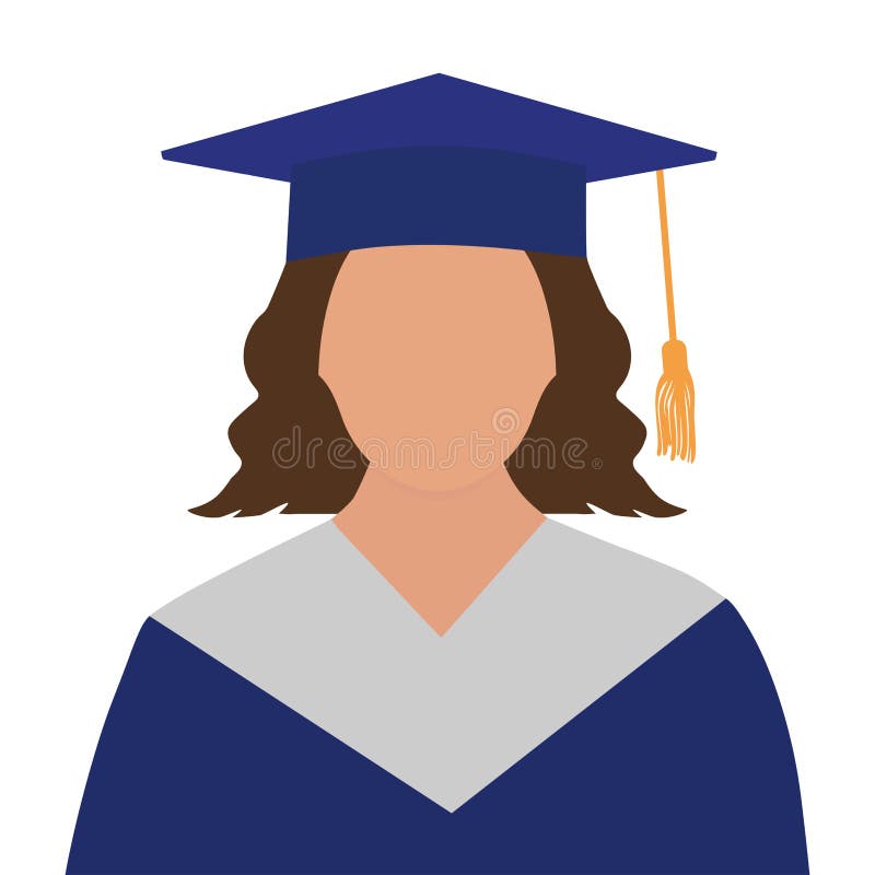 Female Graduate Student in Gown and Graduation Cap. Vector Illustration ...
