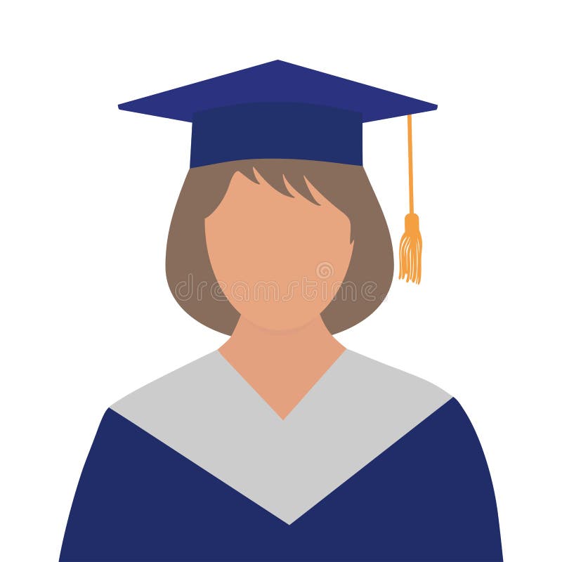 Female Graduate Student in Gown and Graduation Cap. Vector Illustration ...