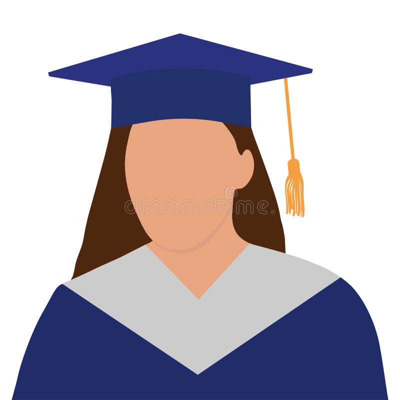 Female Graduate Student in Gown and Graduation Cap. Vector Illustration ...