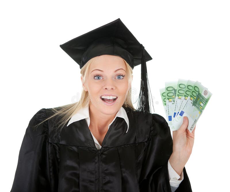 Female Graduate Student Holding Money Stock Photo - Image of degree ...