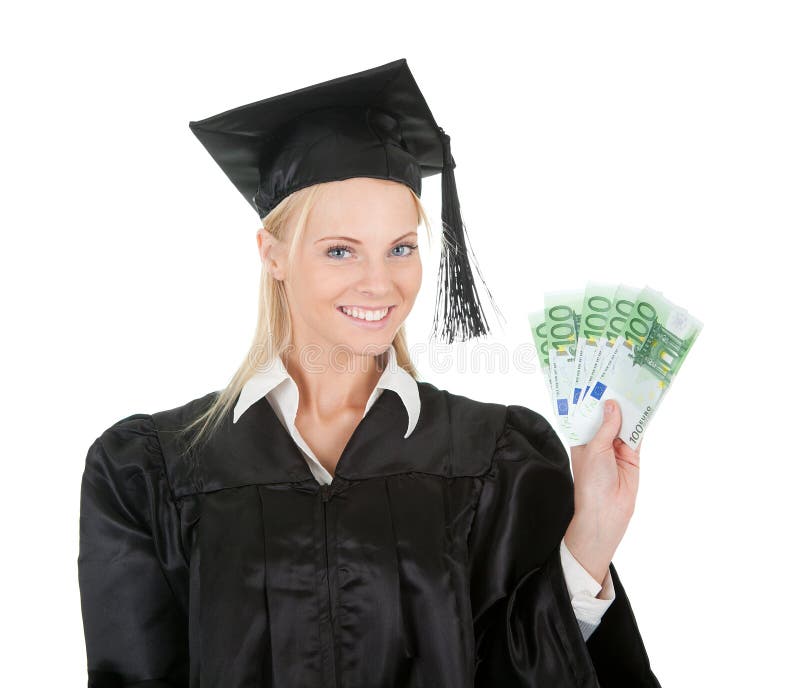 Female Graduate Student Holding Money Stock Photo - Image of isolated ...