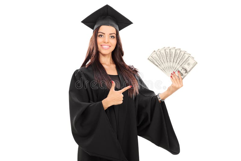 Female Graduate Student Holding Money Stock Photo - Image of concept ...