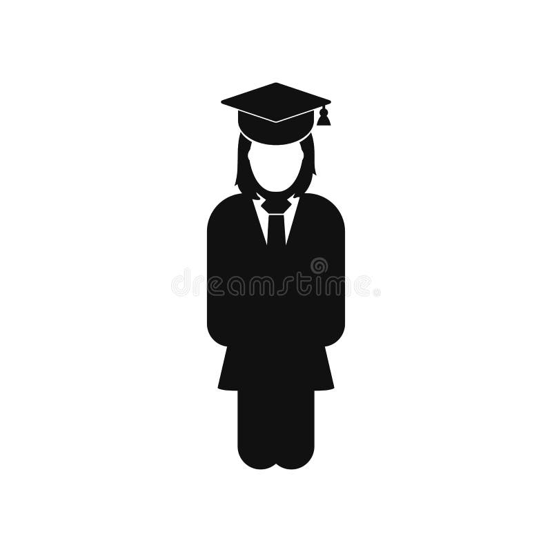 Female Graduate Student Icon with Gown and Cap. Stock Vector ...