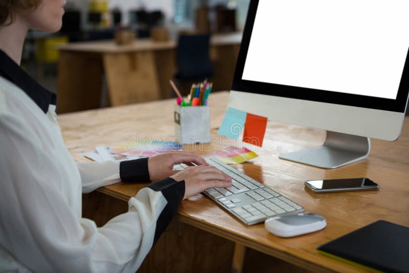 Female Graphic Designer Working at Desk Stock Image - Image of internet ...