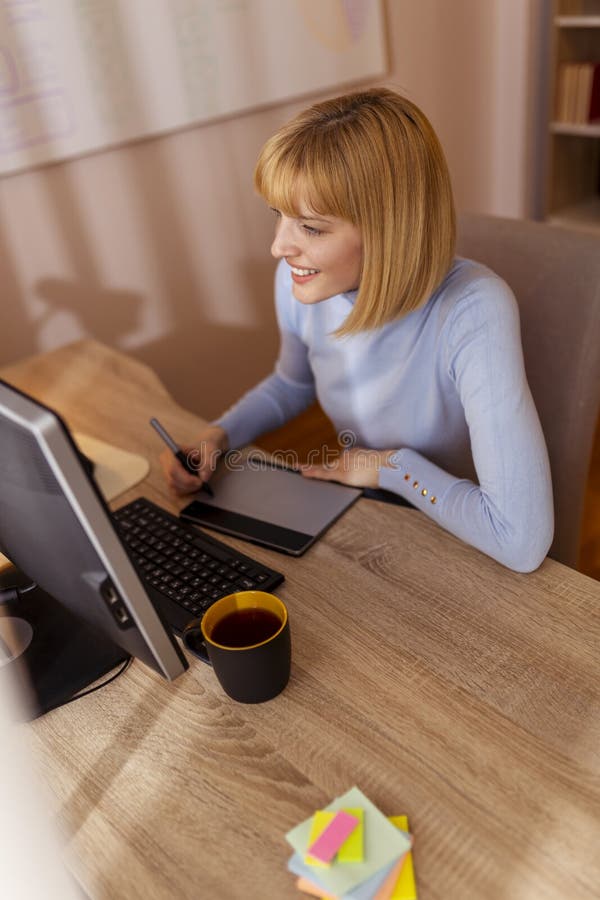 Graphing Designer Drawing Using Drawing Pad Stock Photo - Image of home ...