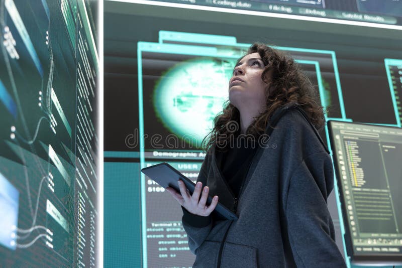 Female Hacker Breaching Network Security with Advanced Techniques Stock ...